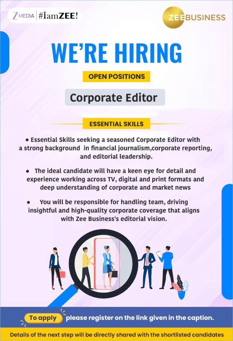 Zee Business seeks applications for Corporate Editor